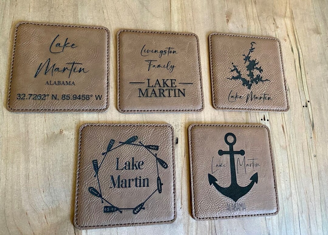 Custom Lake House Vegan Leather Coaster Set of 6 Lake Cabin/lake/rustic ...
