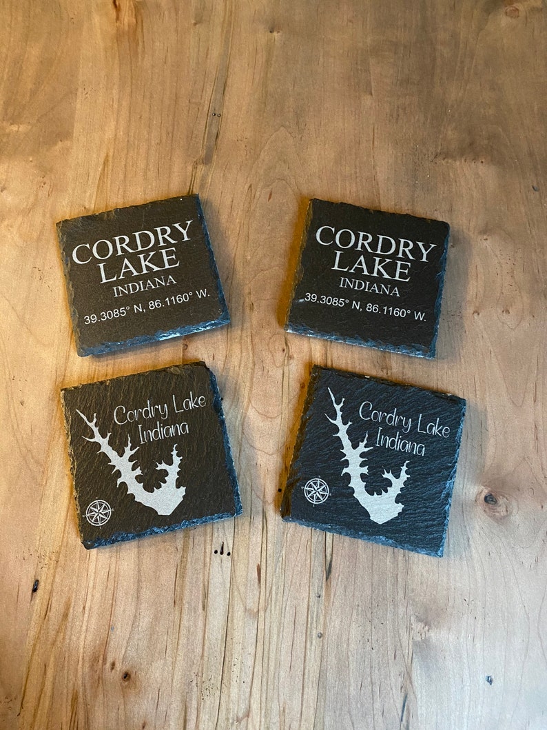 Personalized Custom Engraved Lake Black Slate Coaster Set of - Etsy