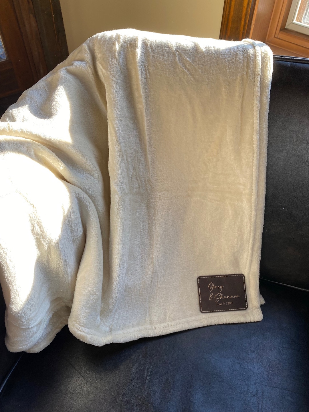 Custom Light Weight Blanket With a Vegan Leather Personalized Patch ...