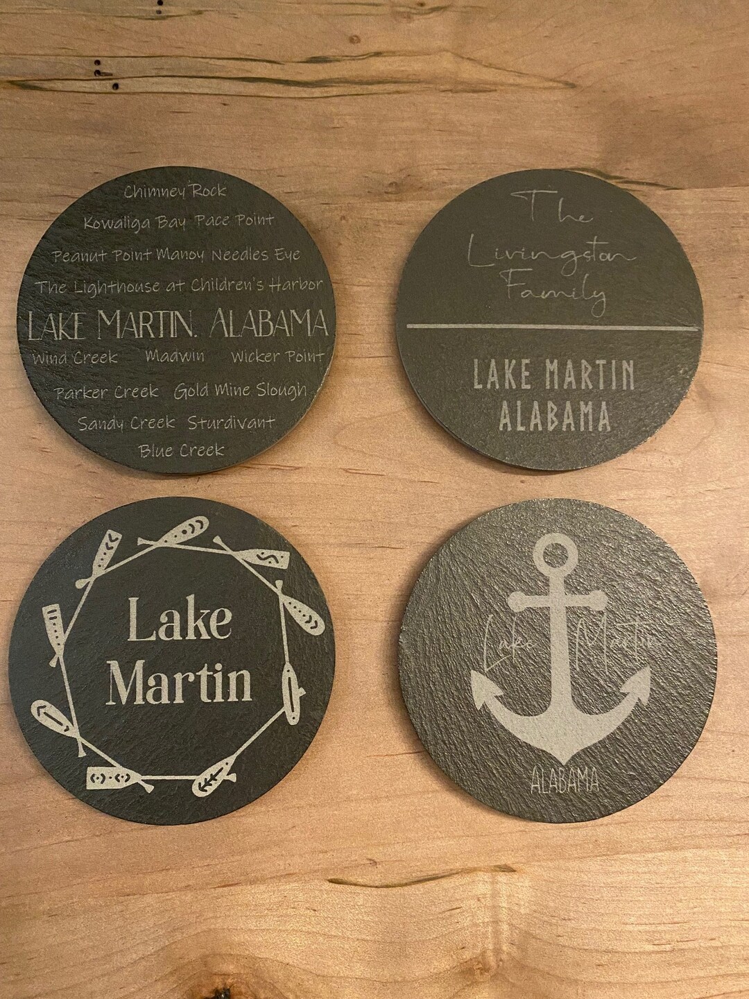 Personalized Custom Engraved Lake Black Slate Coaster Set of 2/set of 4 ...