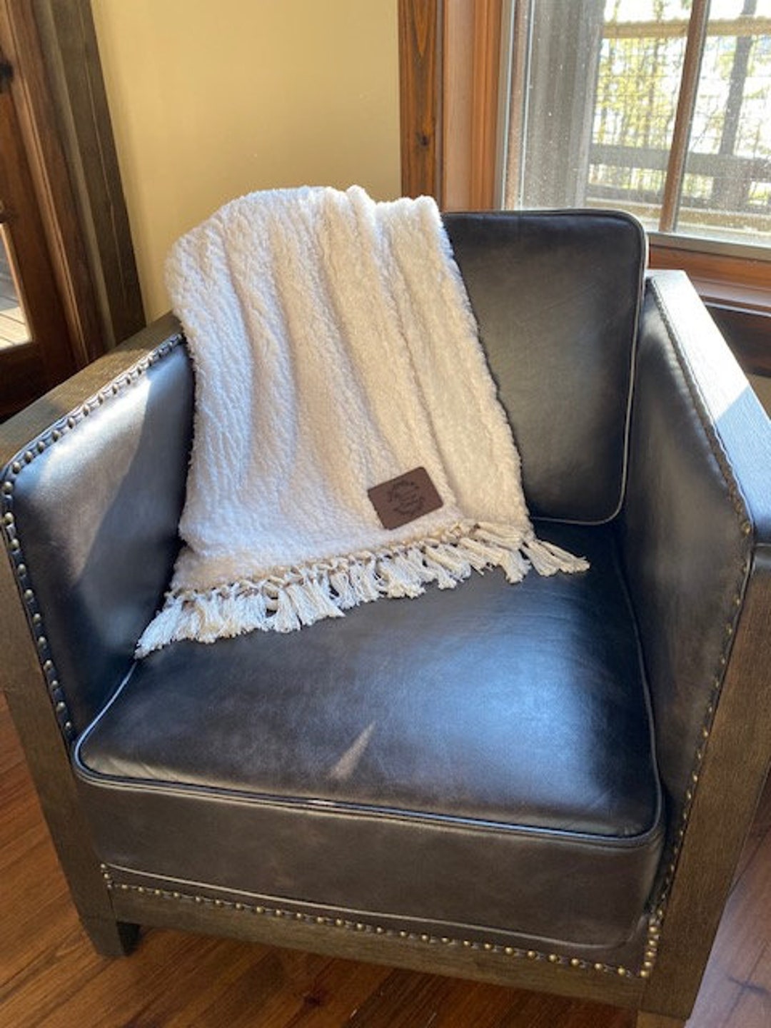 Custom Sherpa Tassel Blanket With a Vegan Leather Personalized Patch ...