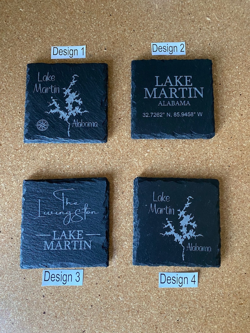 Personalized Custom Engraved Lake Black Slate Coaster Set of 2/set of 4 ...