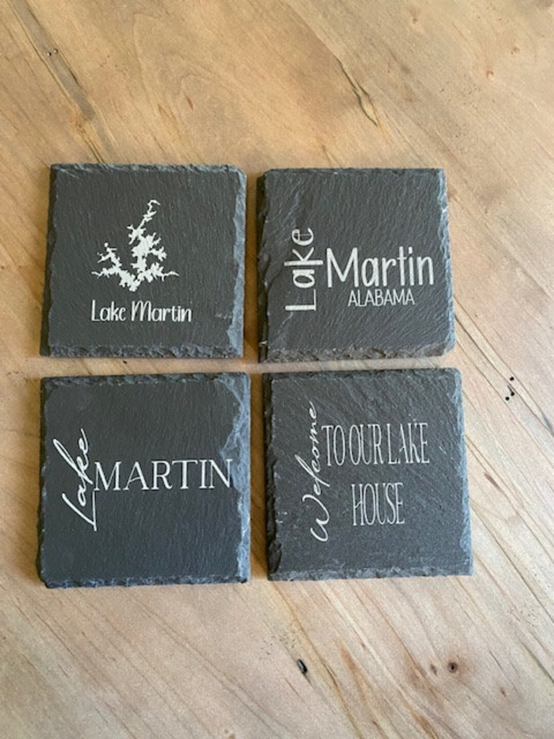 Personalized Custom Engraved Lake Black Slate Coaster Set of 2/set of 4 ...