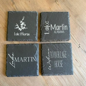 Personalized Custom Engraved Lake Black Slate Coaster Set of 2/set of 4 ...