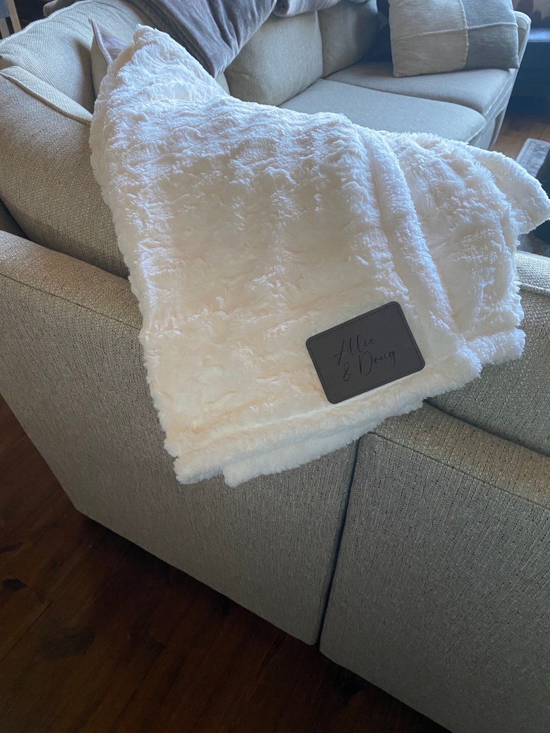 Custom Fur and Sherpa Blanket With a Vegan Leather Personalized Patch ...