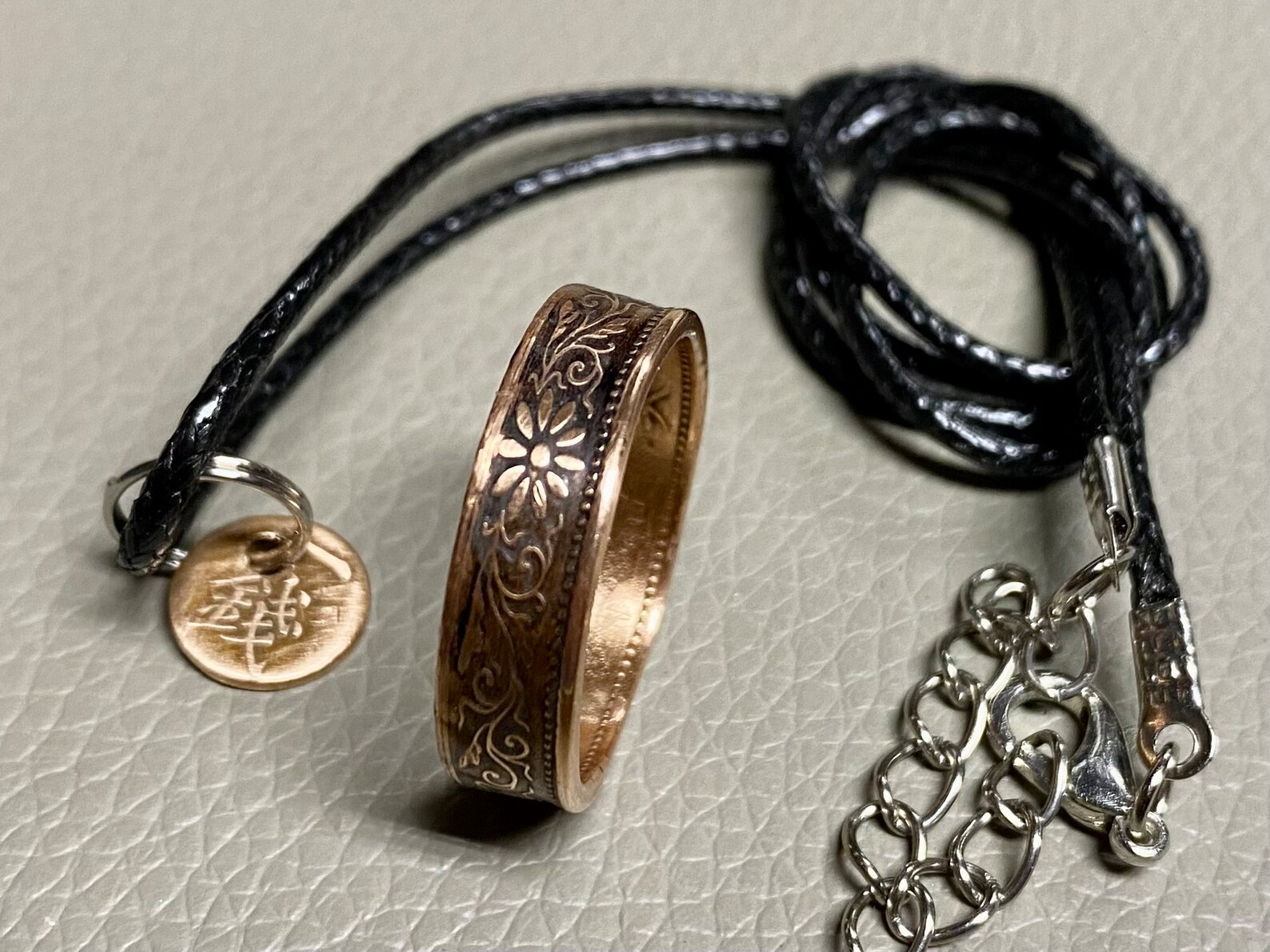 One Sen Japanese Coin Ring With Center-punch Necklace and Sealer on ...