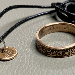One Sen Japanese Coin Ring With Center-punch Necklace and Sealer on ...