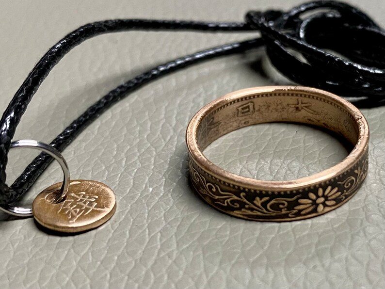 One Sen Japanese Coin Ring With Center-punch Necklace and Sealer on ...