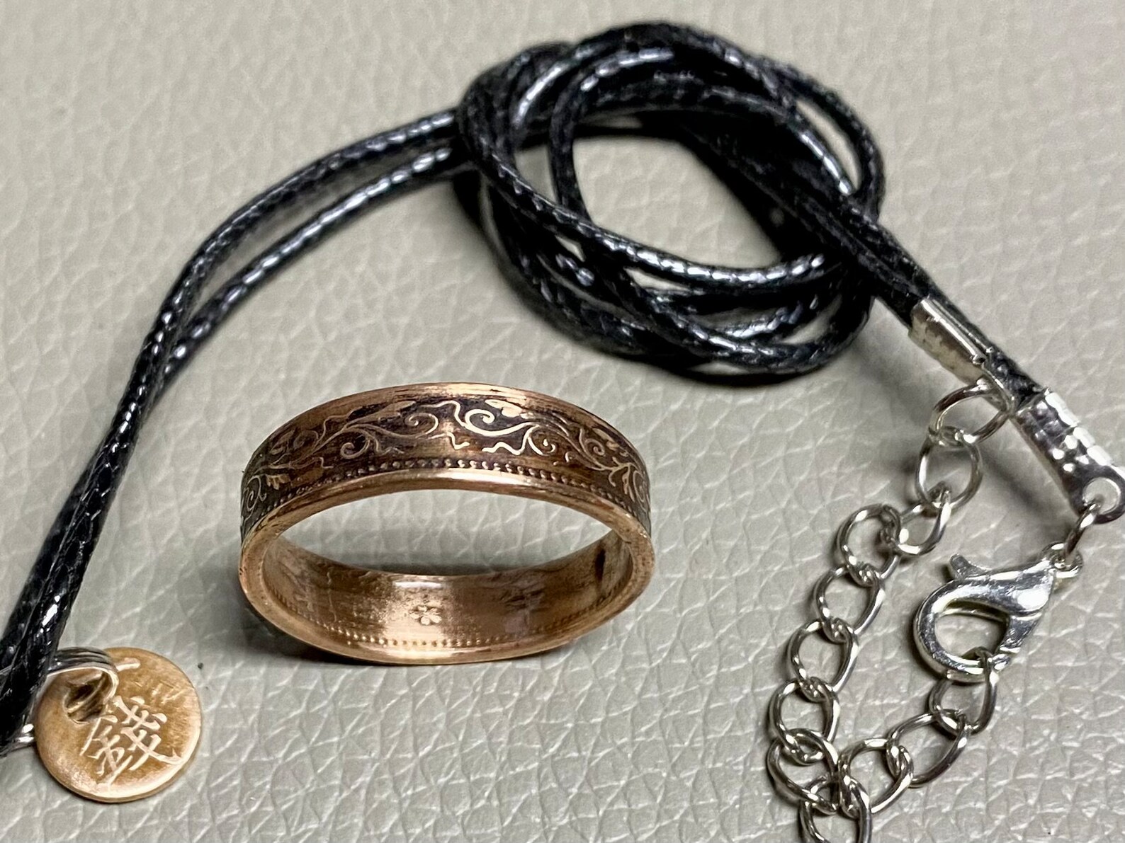 One Sen Japanese Coin Ring With Center-punch Necklace and Sealer on ...