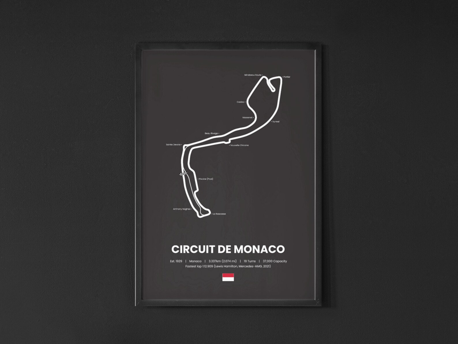 Monaco Grand Prix Formula 1 Racing Track Map Print, Formula 1 Wall Art ...