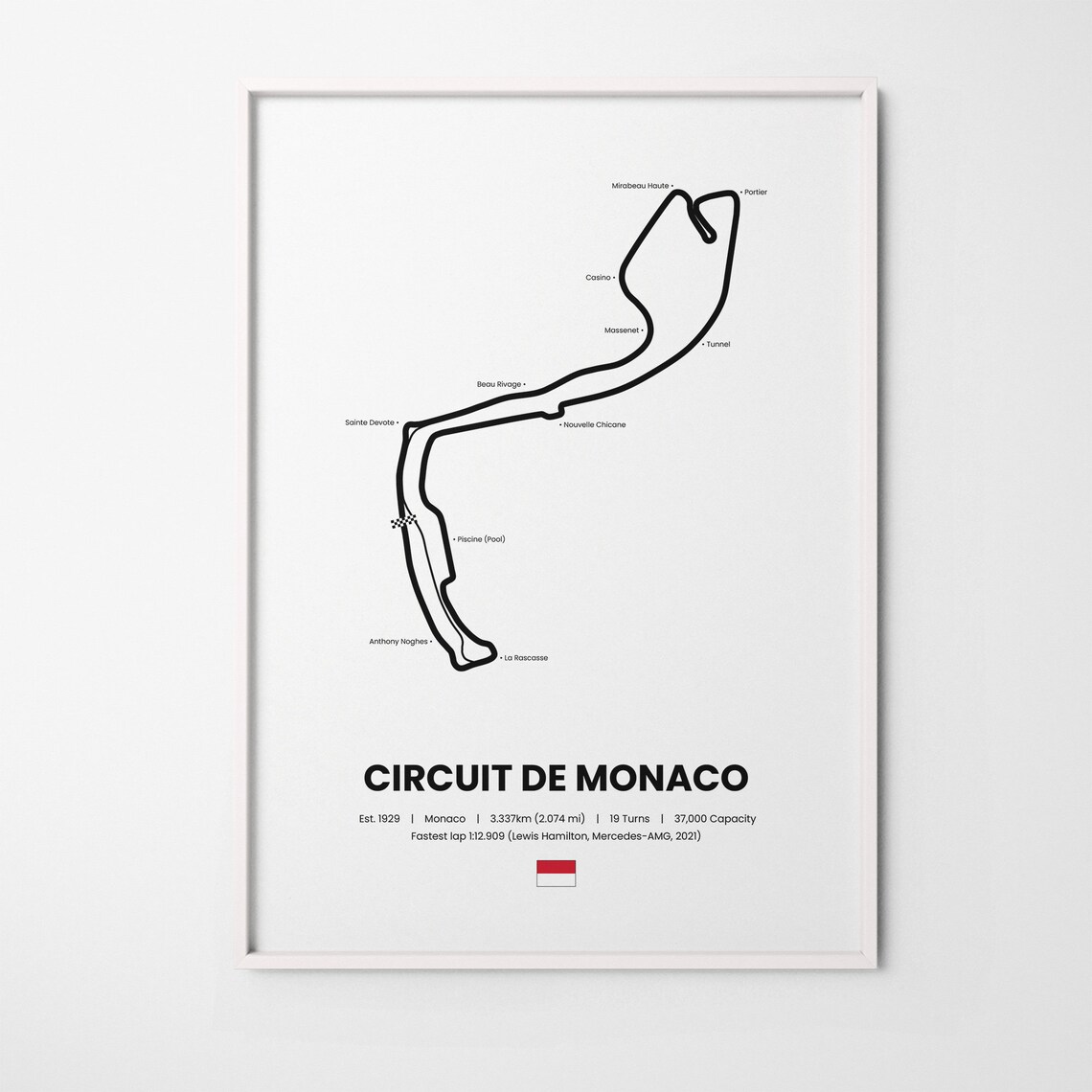 Monaco Grand Prix Formula 1 Racing Track Map Print, Formula 1 Wall Art ...