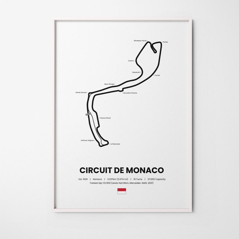 Monaco Grand Prix Formula 1 Racing Track Map Print, Formula 1 Wall Art ...
