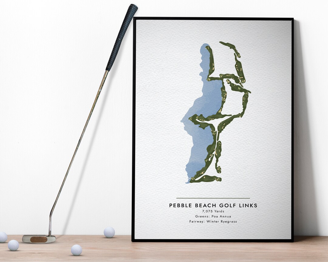 Pebble Beach Golf Course Map Poster Art Print, Golf Lover Gift, Gift ...