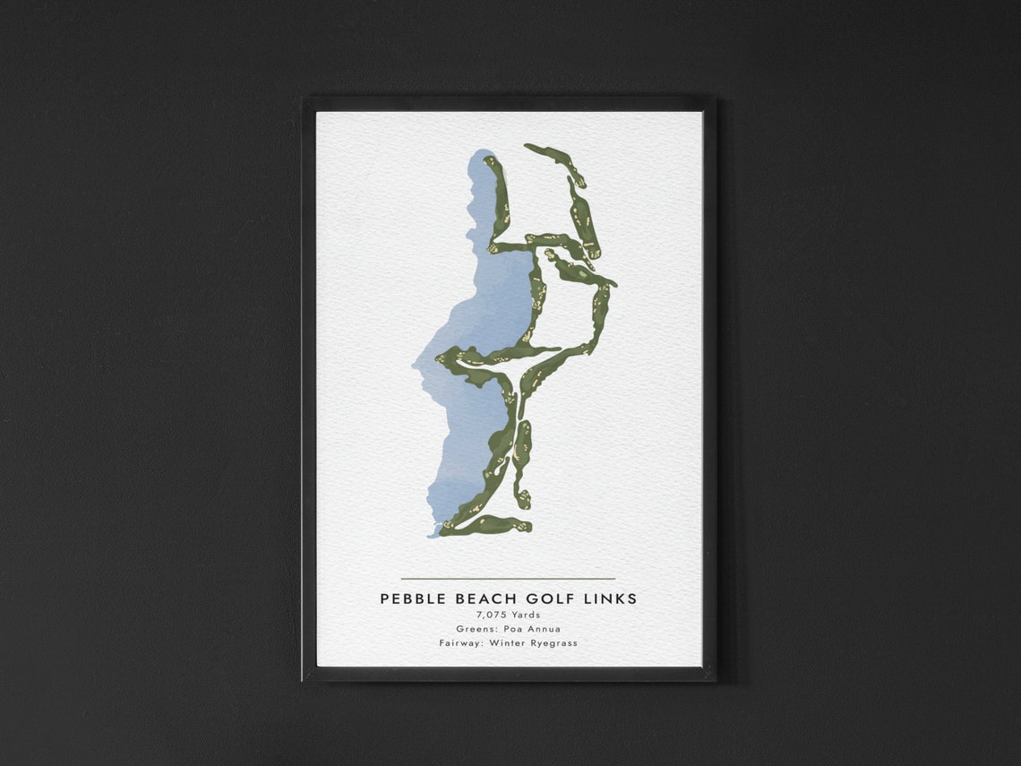 Pebble Beach Golf Course Map Poster Art Print, Golf Lover Gift, Gift ...