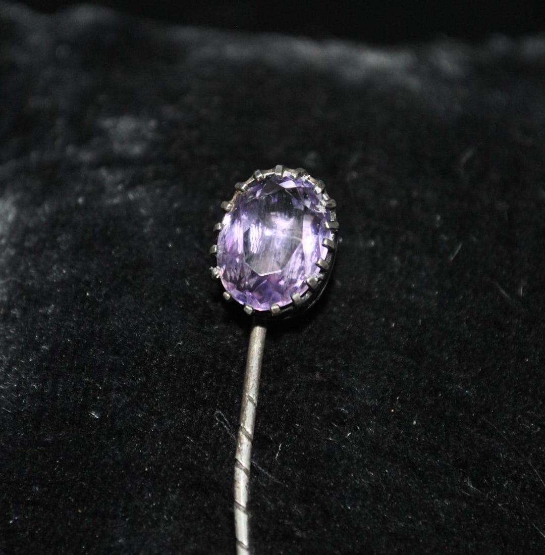 Antique Silver Stick / Cravat Pin With an Amethyst Stone - Etsy