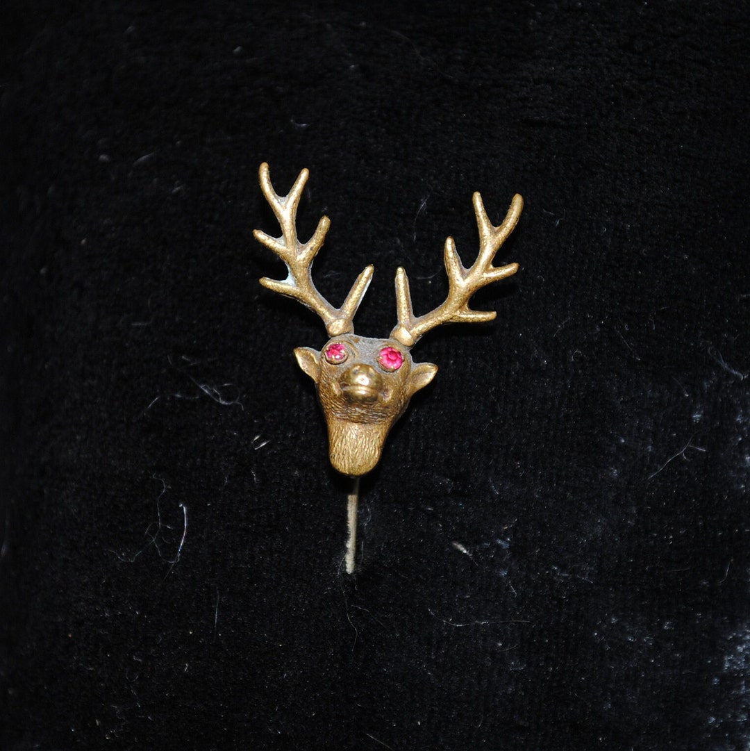 Antique Stag Head Stick / Hat Pin With Pink Glass Eyes - Etsy