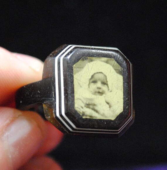 Antique Art Deco Celluloid Prison Ring with Photo of … - Gem