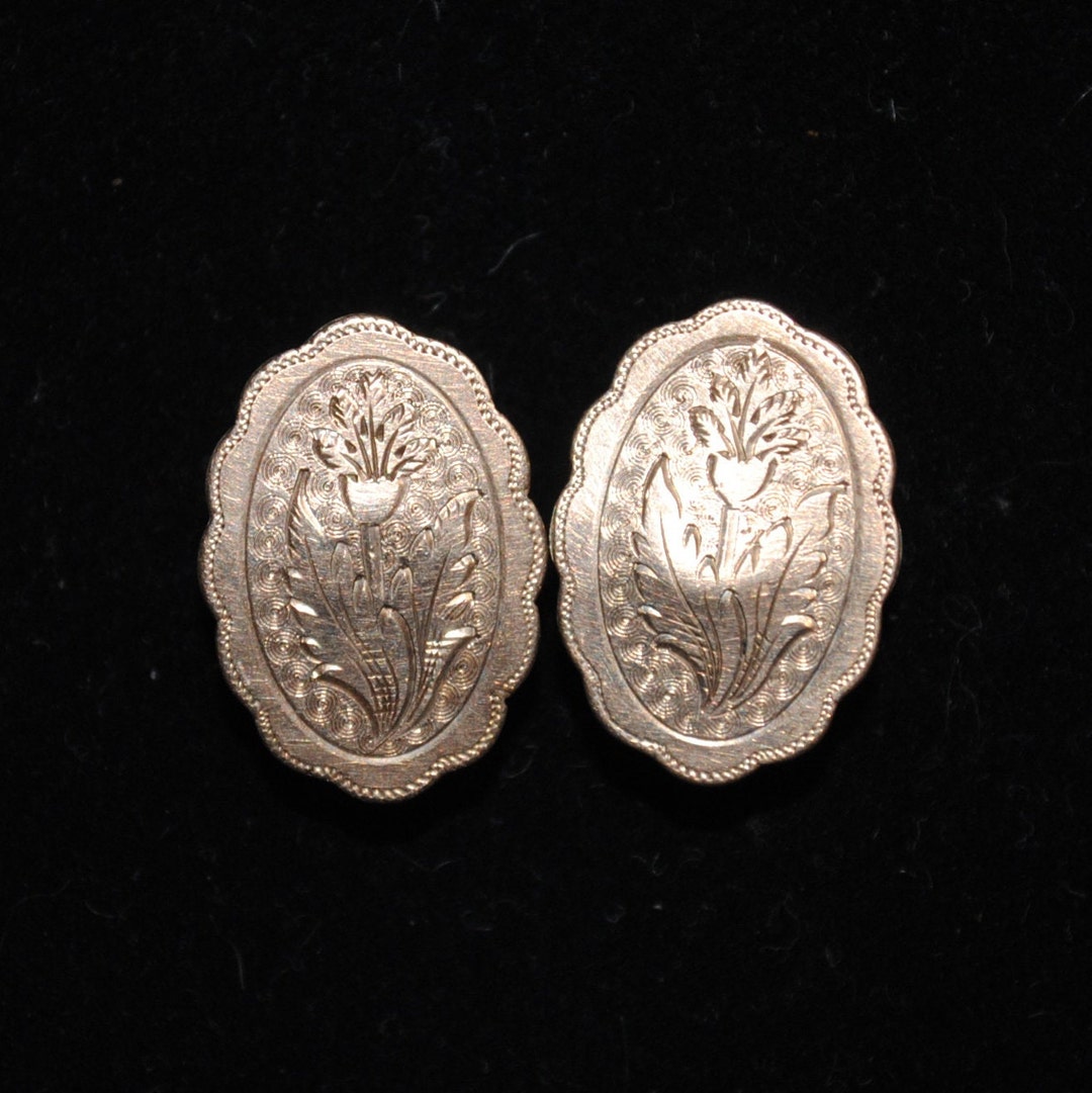 Antique Victorian Gold-filled Engraved Floral Cufflinks / Collar Studs ...
