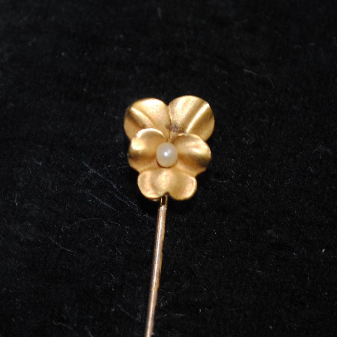 Antique 10k Pansy Flower Stick Pin With Pearl Center - Etsy
