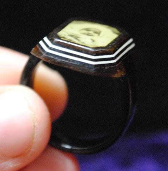 Antique Art Deco Celluloid Prison Ring with Photo of … - Gem