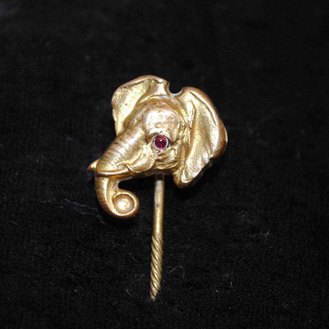 Antique Elephant Head Stick / Tie Pin With Pink Eye - Etsy