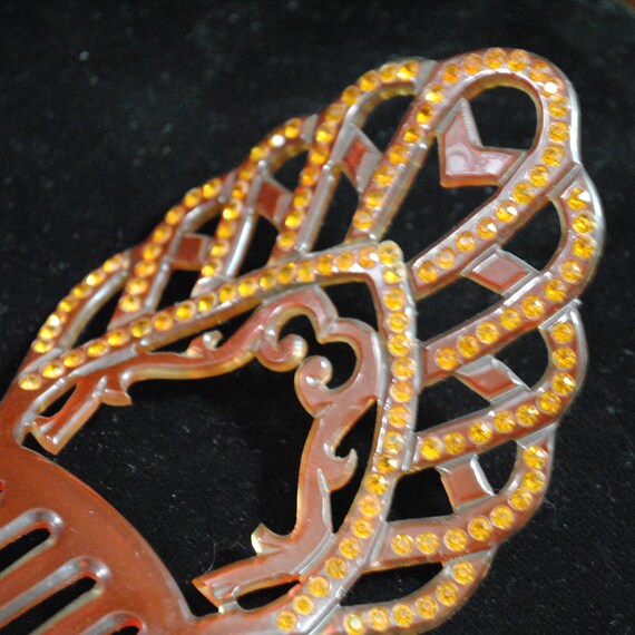 Antique Light Red Celluloid & Amber Rhinestone Hair C… - Gem
