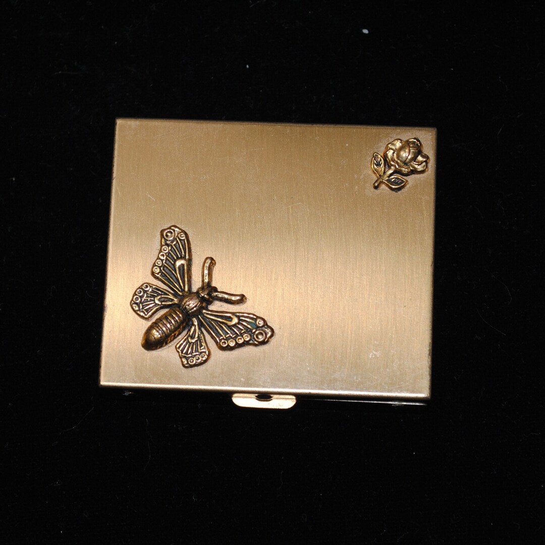 Vintage Butterfly & Rose Brass Trinket / Jewelry / Pill Box With ...