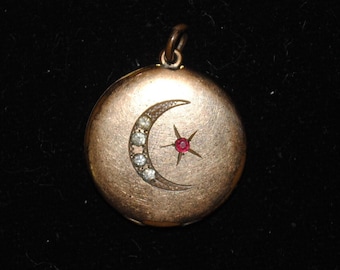 Antique Child's Locket With Crescent Moon and Star With Paste Stones ...