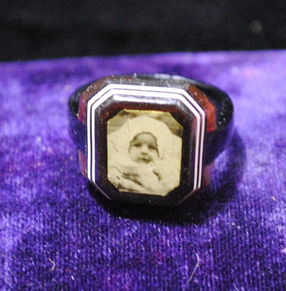 Antique Art Deco Celluloid Prison Ring with Photo of … - Gem