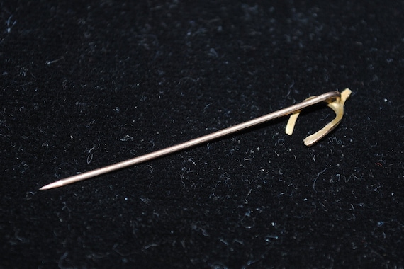 Antique Little Gold-filled Wishbone Stick / Scarf Pin - Gem