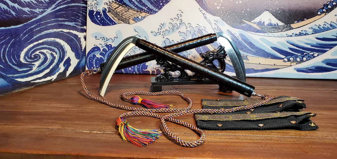 Twin Kama Set. 12 Handles and 6.5 Japanese Steel Blades. Black English ...