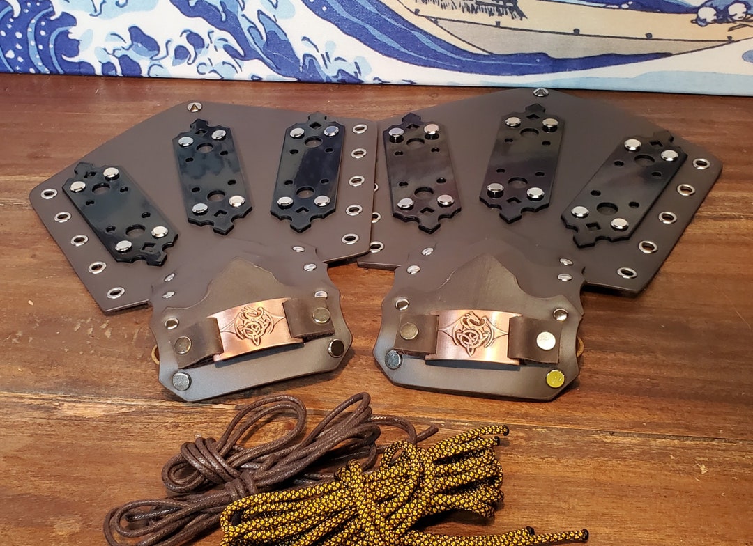 Real Ninja Arm Bracers, Brown Leather Gauntlets W/ Hand Protection and ...