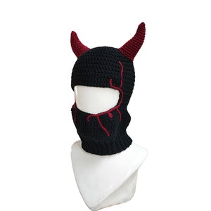 Devil Horn Hat, Devil Horn Balaclava Face Mask Crochet, Halloween Devil ...