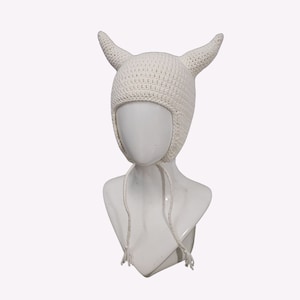White Horn Hat Crochet, Devil Horn Beanie Custom Colors, Crochet Horn ...