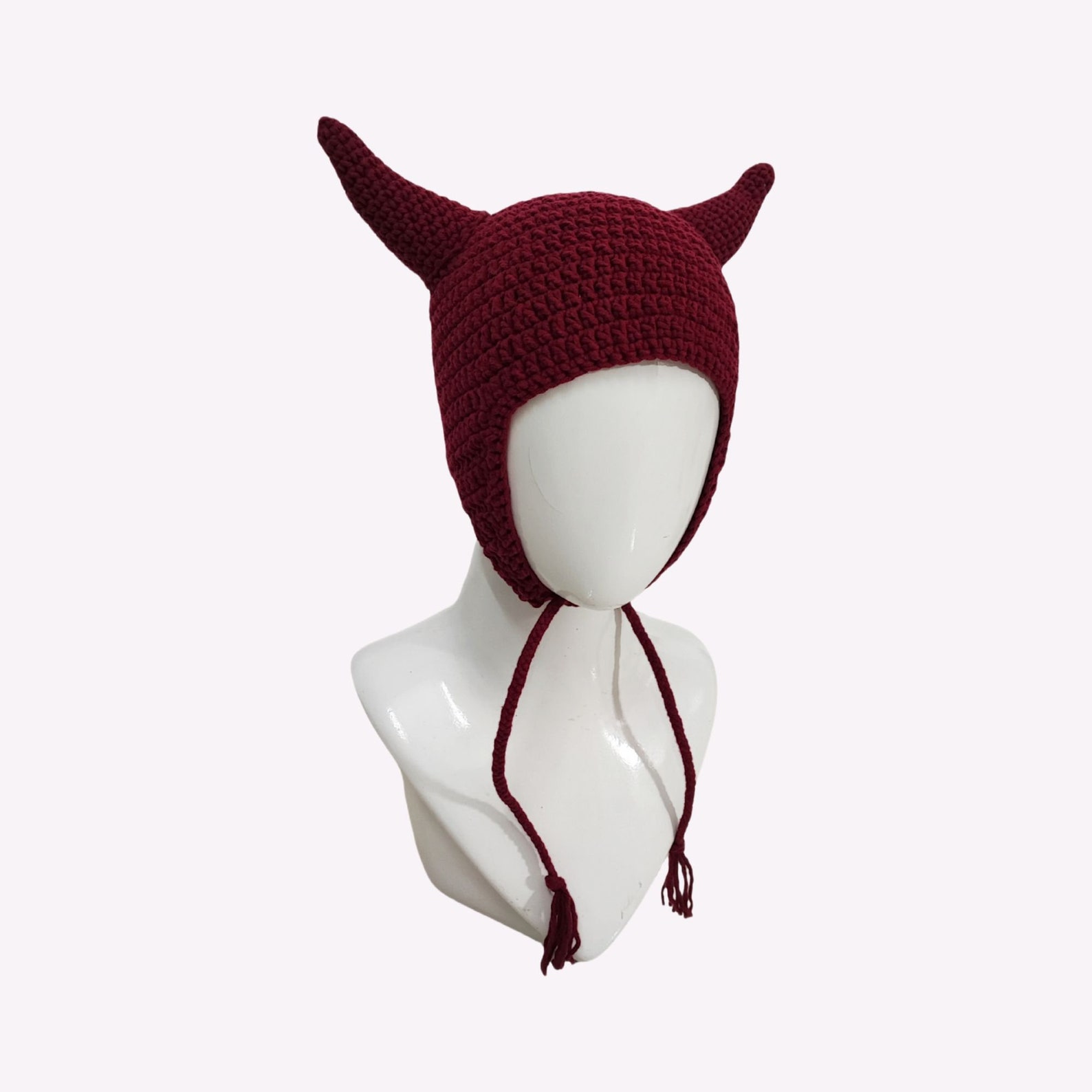 Dark Red Devil Horn Hat, Beanie With Horn Crochet, Custom Colors, Horn ...