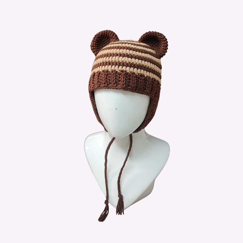 Cute Brown Bear Ear Hat Crochet, Custom Color Bear Ear Bonnet, Crochet ...