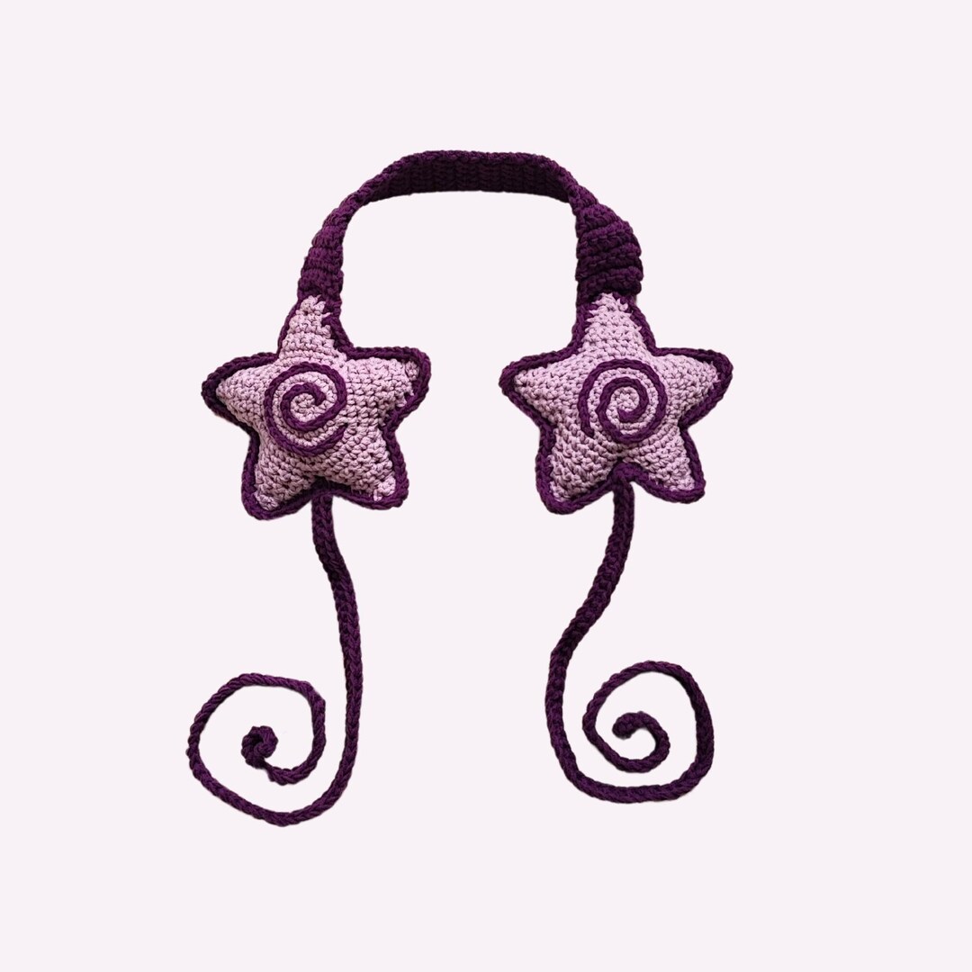 Purple Spiral Star Ear Muffs Crochet, Handmade Star Ear Muffs, Gift for ...