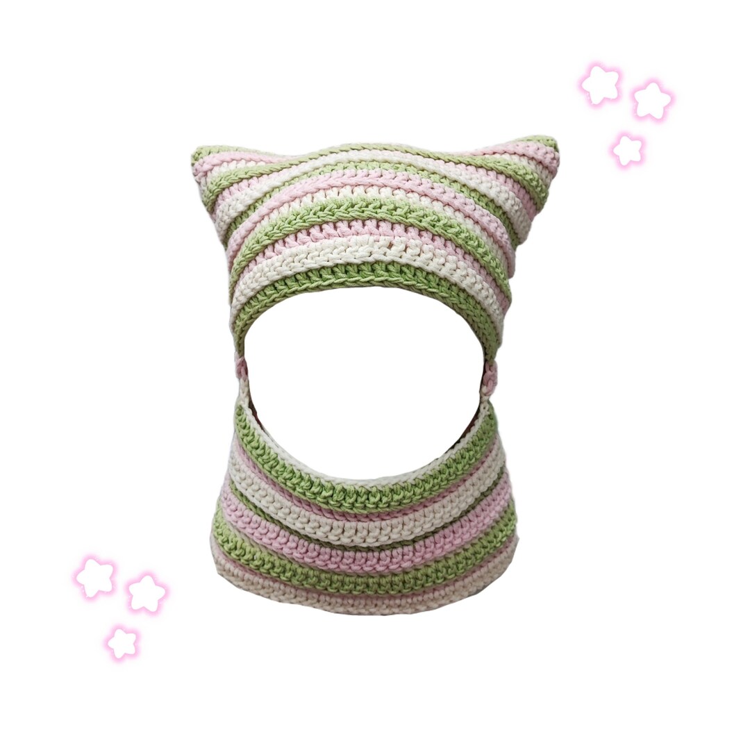 Cute Pastel Cat Balaclava Mask, Balaclava Hat Crochet, Balaclava With ...