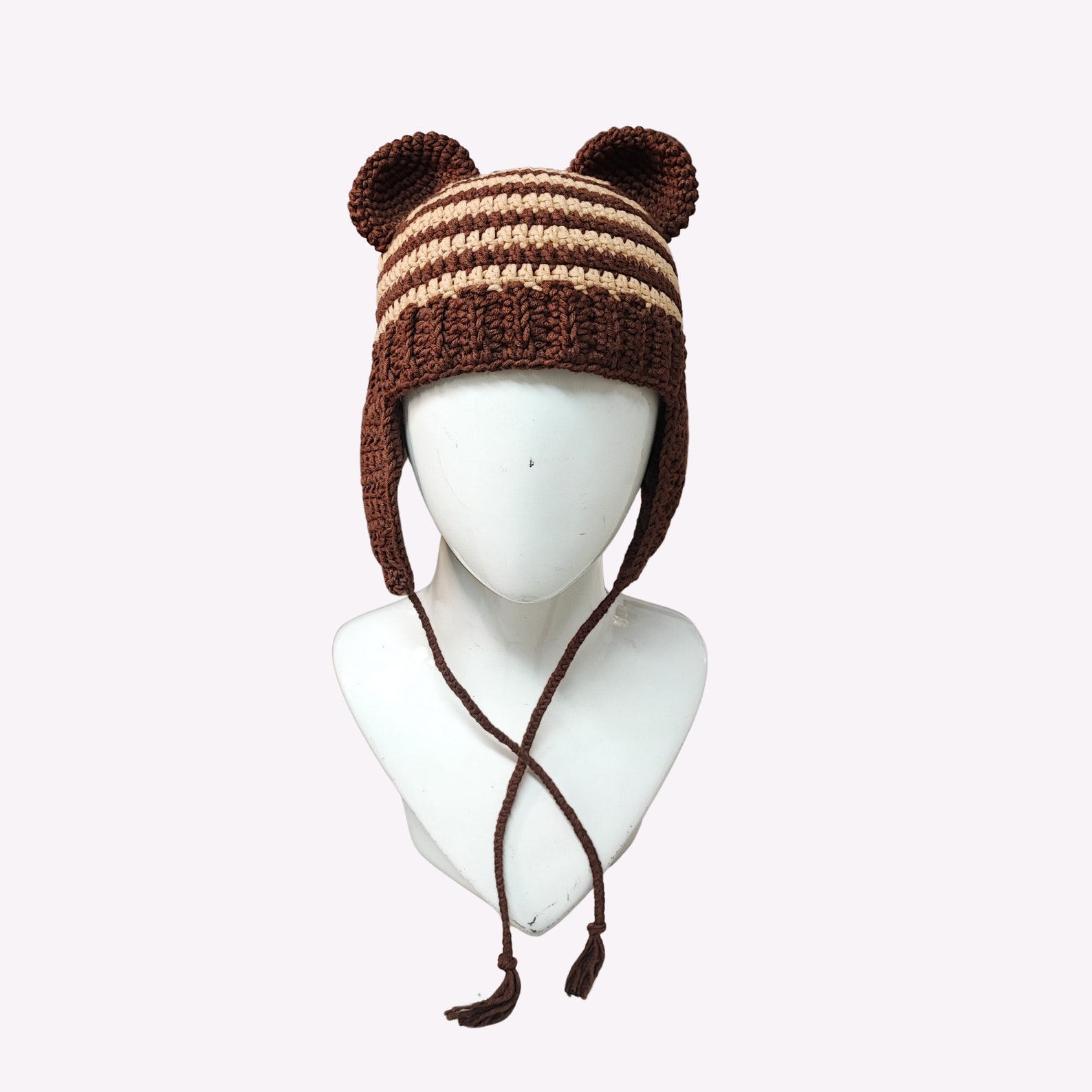 Cute Brown Bear Ear Hat Crochet, Custom Color Bear Ear Bonnet, Crochet ...
