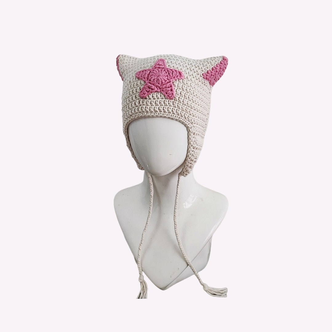 Cute Star Cat Beanie With Ear Flaps Crochet, Star Girl, Crochet Star ...
