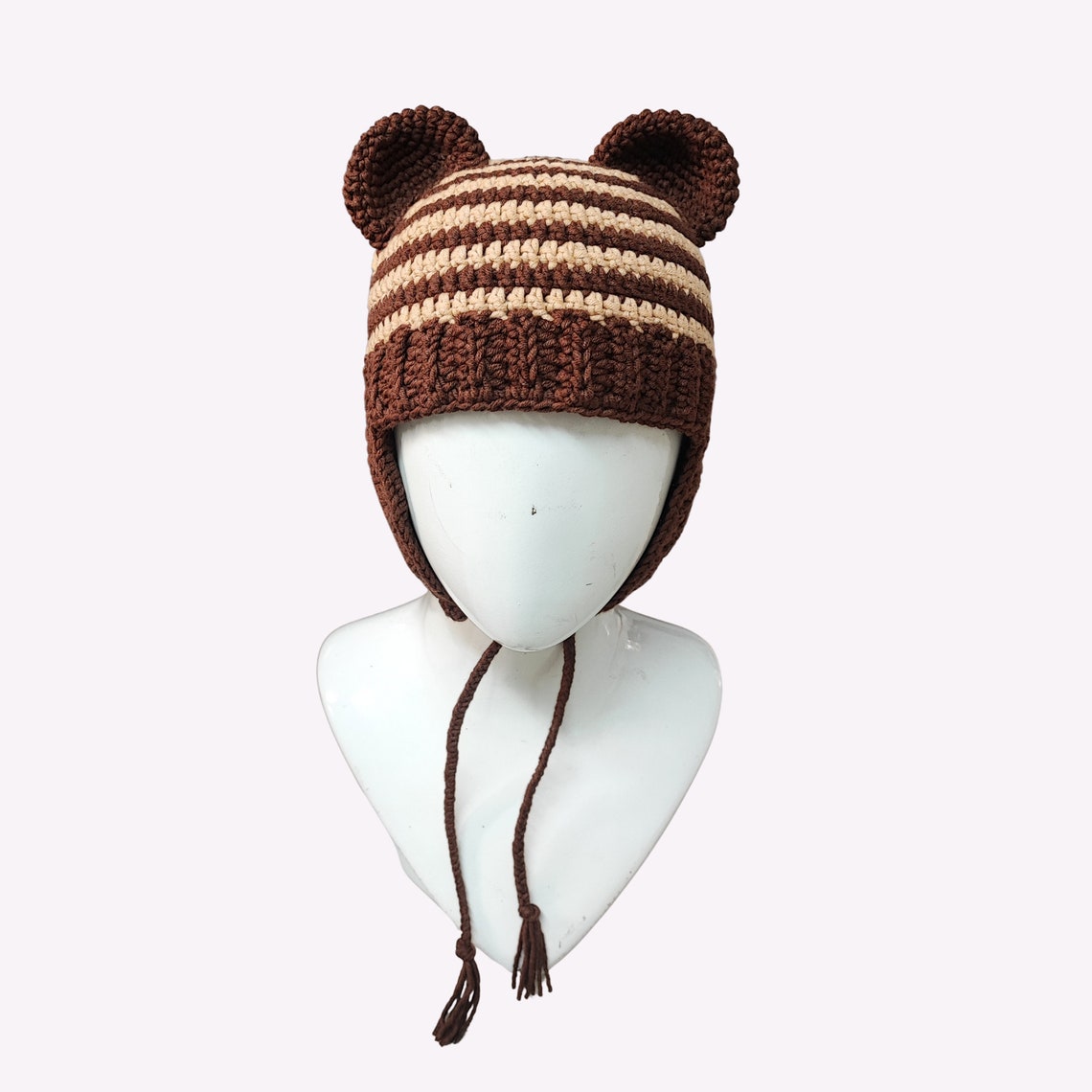 Cute Brown Bear Ear Hat Crochet, Custom Color Bear Ear Bonnet, Crochet ...