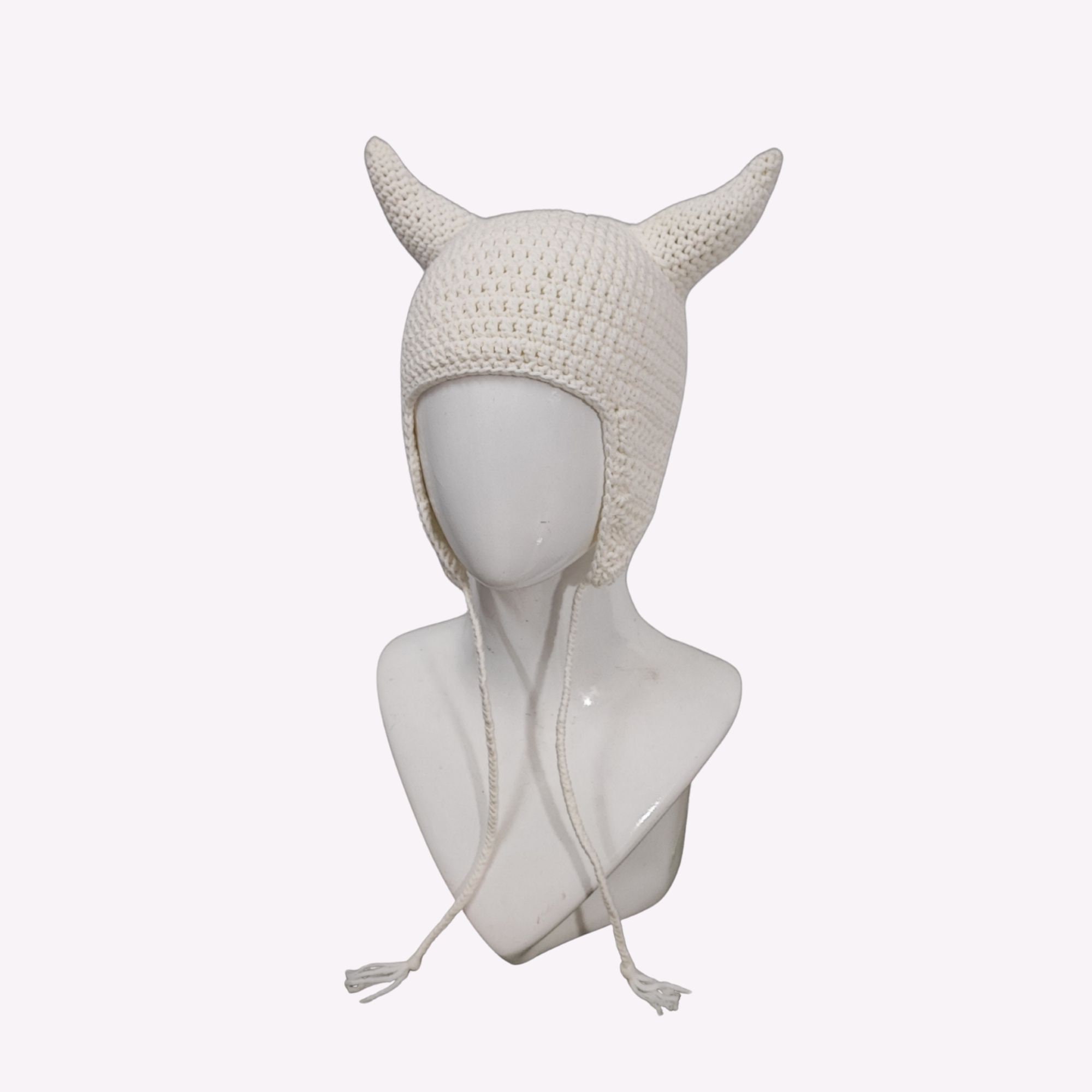 White Horn Hat Crochet, Devil Horn Beanie Custom Colors, Crochet Horn ...