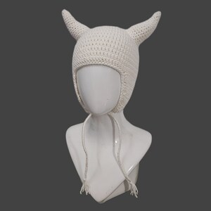 White Horn Hat Crochet, Devil Horn Beanie Custom Colors, Crochet Horn ...