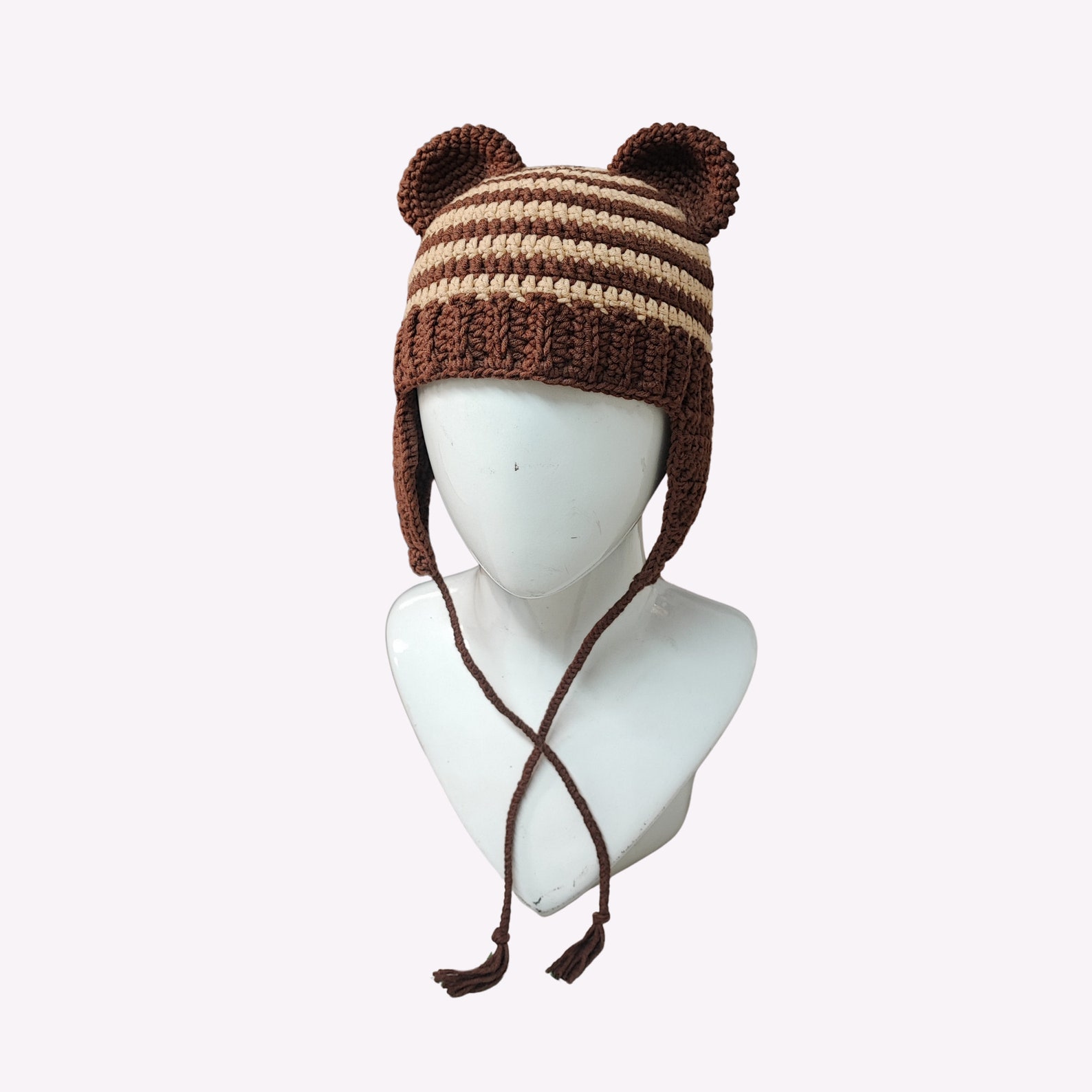 Cute Brown Bear Ear Hat Crochet, Custom Color Bear Ear Bonnet, Crochet ...