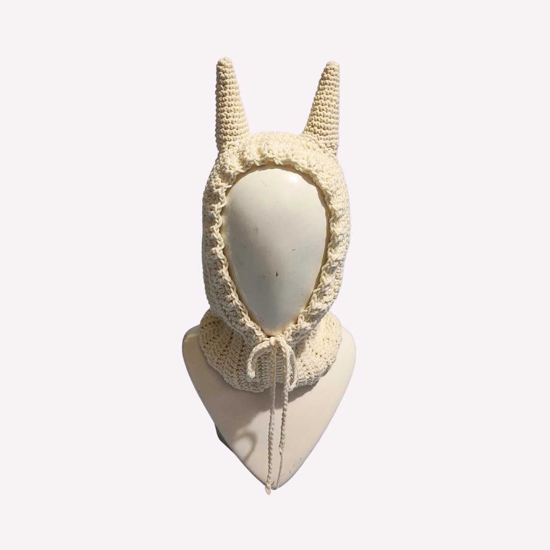White Horn Hood, Devil Horn Hood Face Crochet, Devil Hood With Horns ...