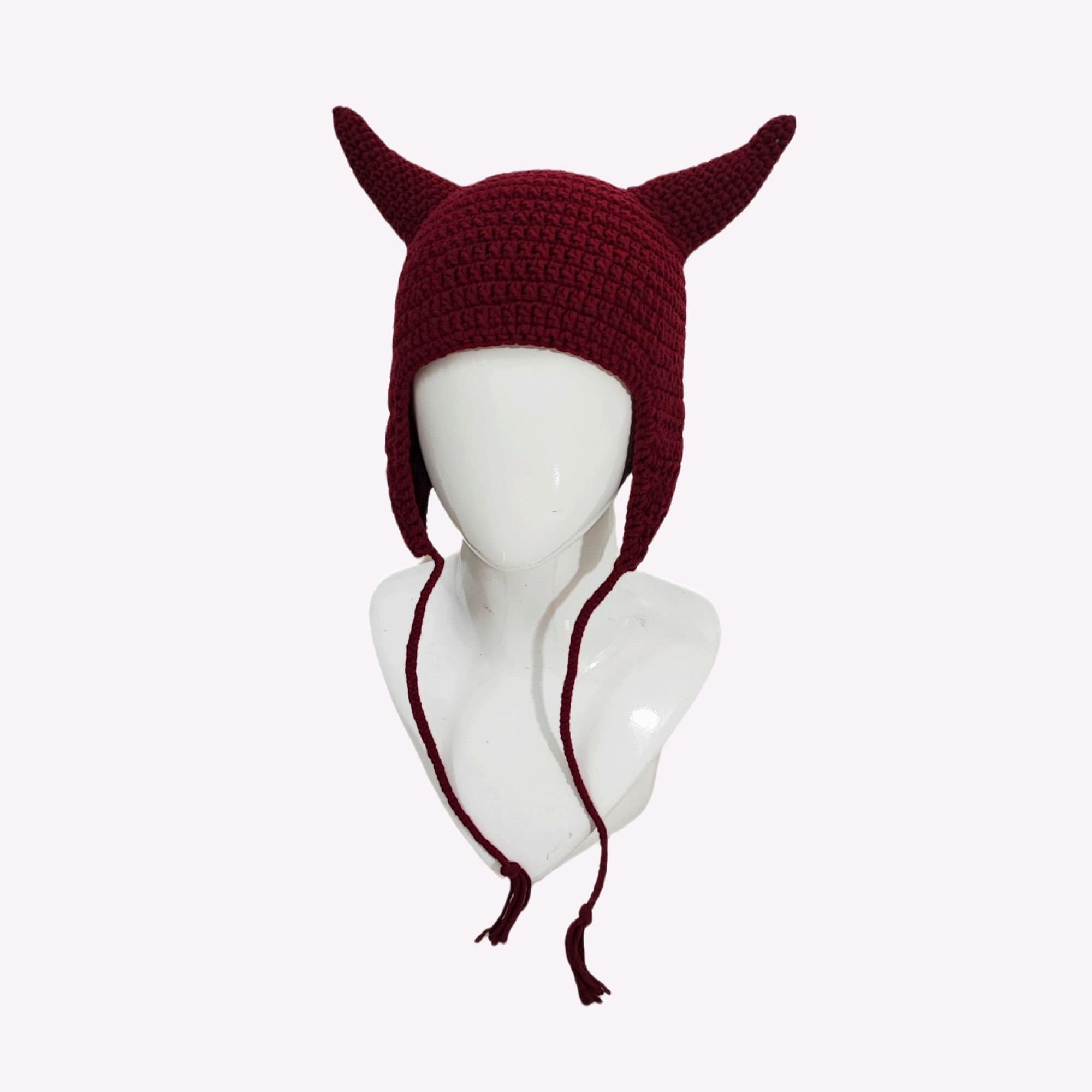 Dark Red Devil Horn Hat, Beanie With Horn Crochet, Custom Colors, Horn ...