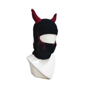 Devil Horn Hat, Devil Horn Balaclava Face Mask Crochet, Halloween Devil ...