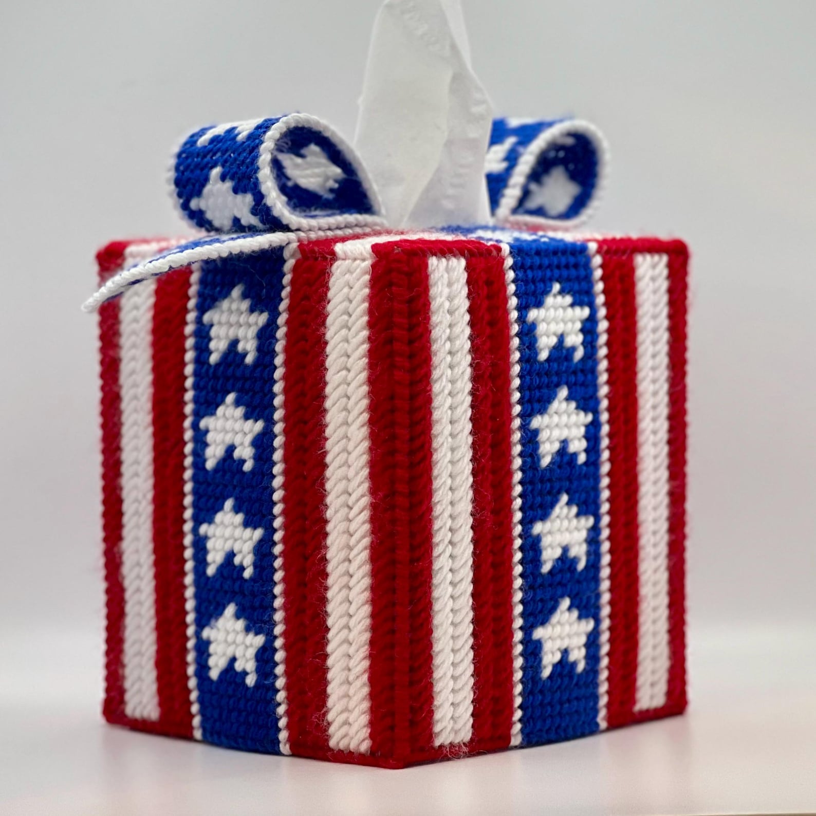 Star Present Tissue Box Cover Handmade Patriotic Gift Tissue Cover ...