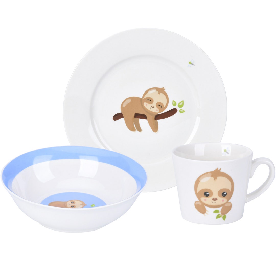 Blue Sloth Kids Dinnerware Set Cute Plate Bowl Cup Children First ...