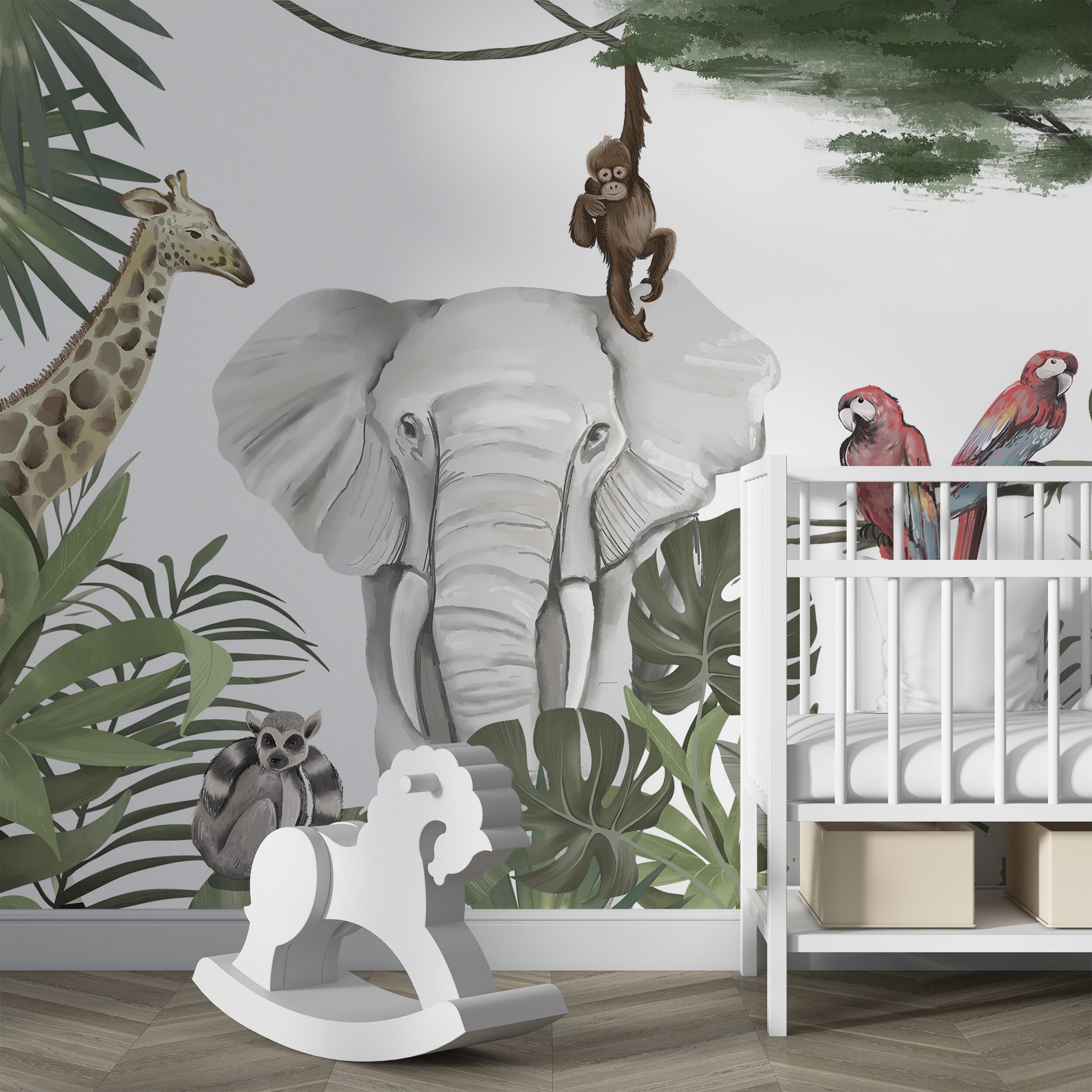 Jungle Animals Kids Mural Safari Animals Nursery Elephant Wallpaper ...